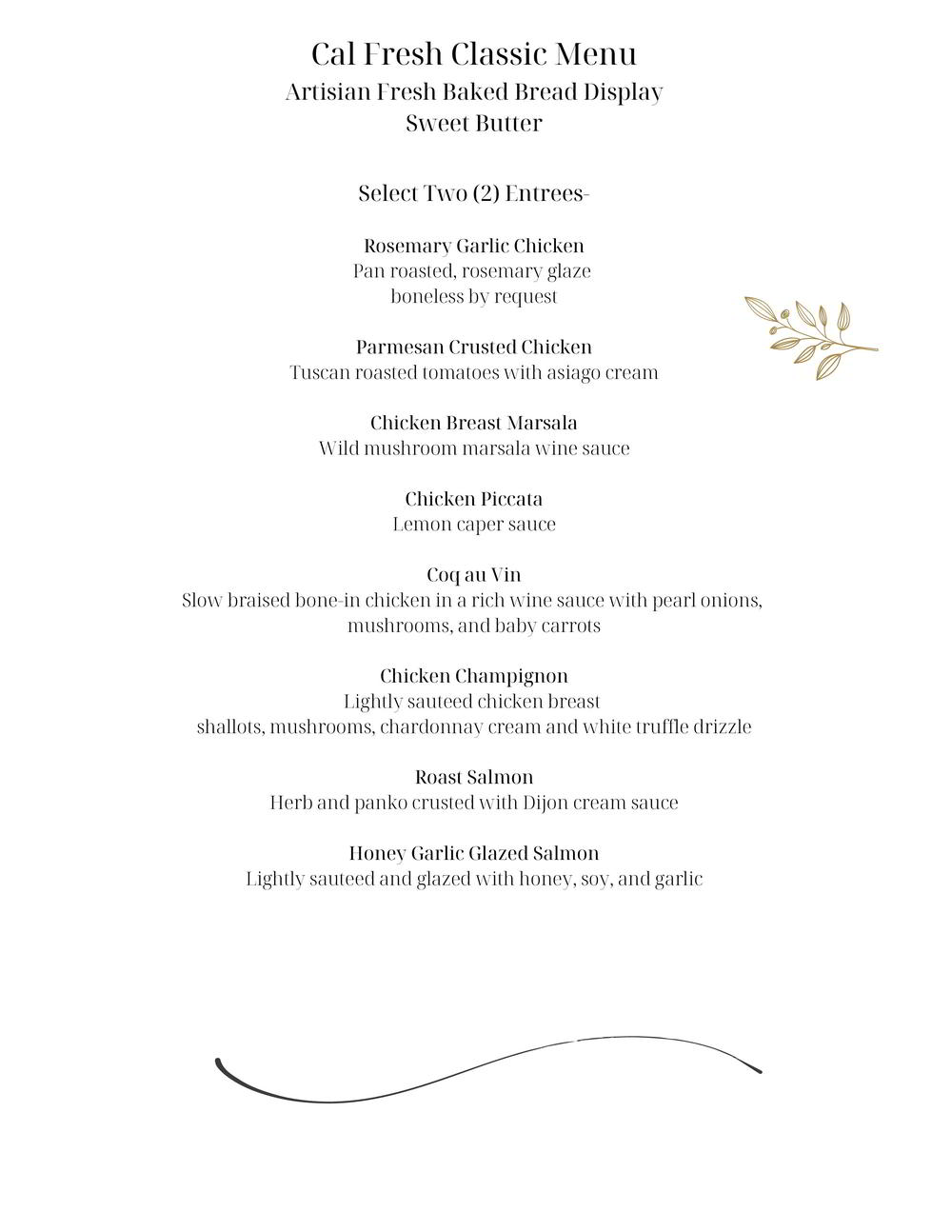 Cal Fresh Classic Menu – California Fresh Catering