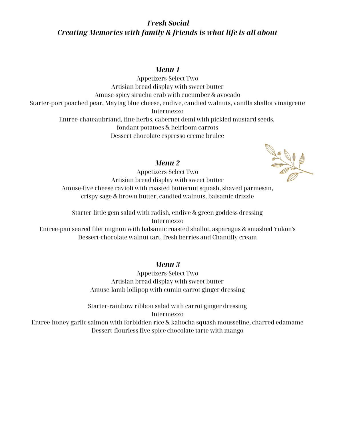 Social Catering Menu – California Fresh Catering