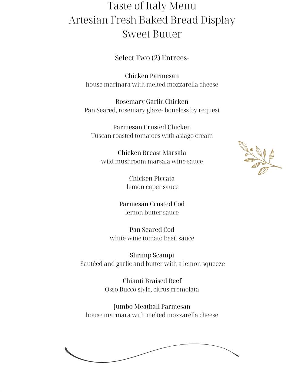 Taste of Italy Menu – California Fresh Catering