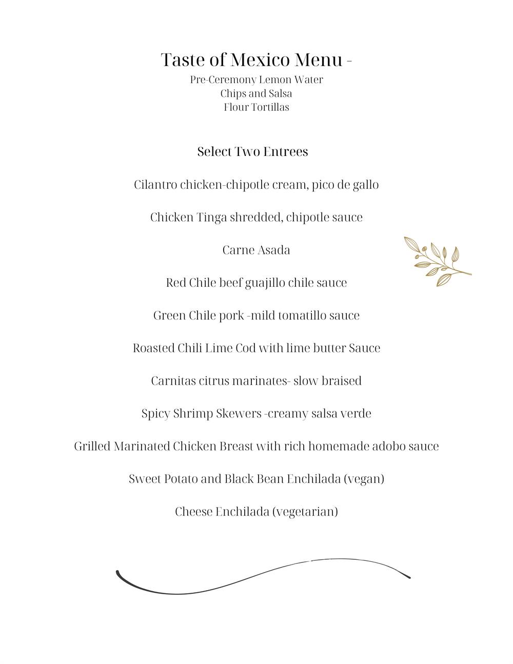 Taste of Mexico Menu – California Fresh Catering